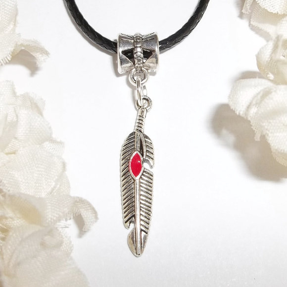 wvluckygirl | Jewelry | Red Silver Feather Necklace Boho Bohemian 455 ...